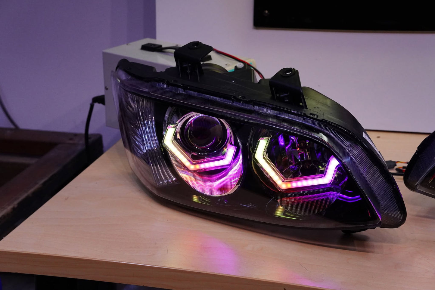 Holden VE S2 Projector style Headlights with Quad Multicoloured Hex Ri