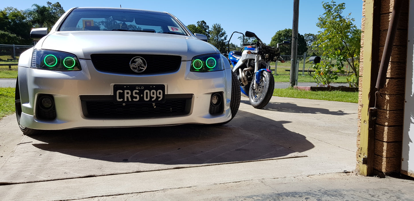 Holden VE Commodore S2 SSV Headlights with Quad RGB Halo Rings and Quad ...