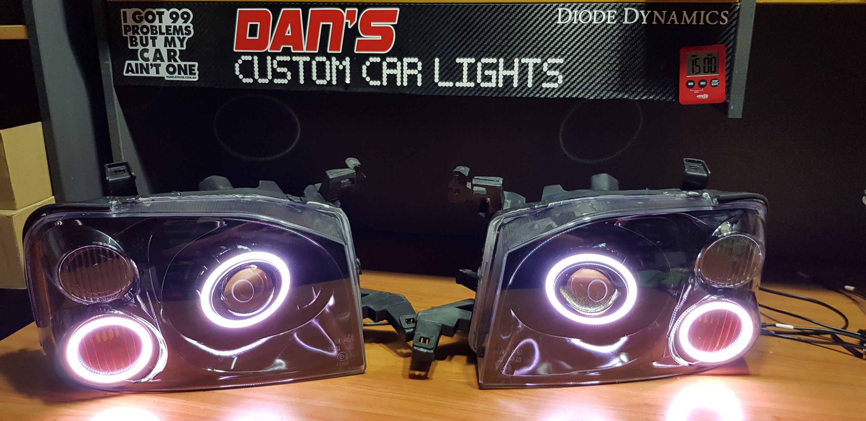 Nissan Navarra D22 Headlights with Quad Multicoloured Halo Rings | Dan ...
